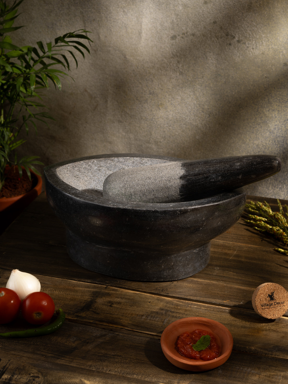 Ayurvedic Stone Kharal | Mortar & Pestle |Kalvam for Herbal Grinding