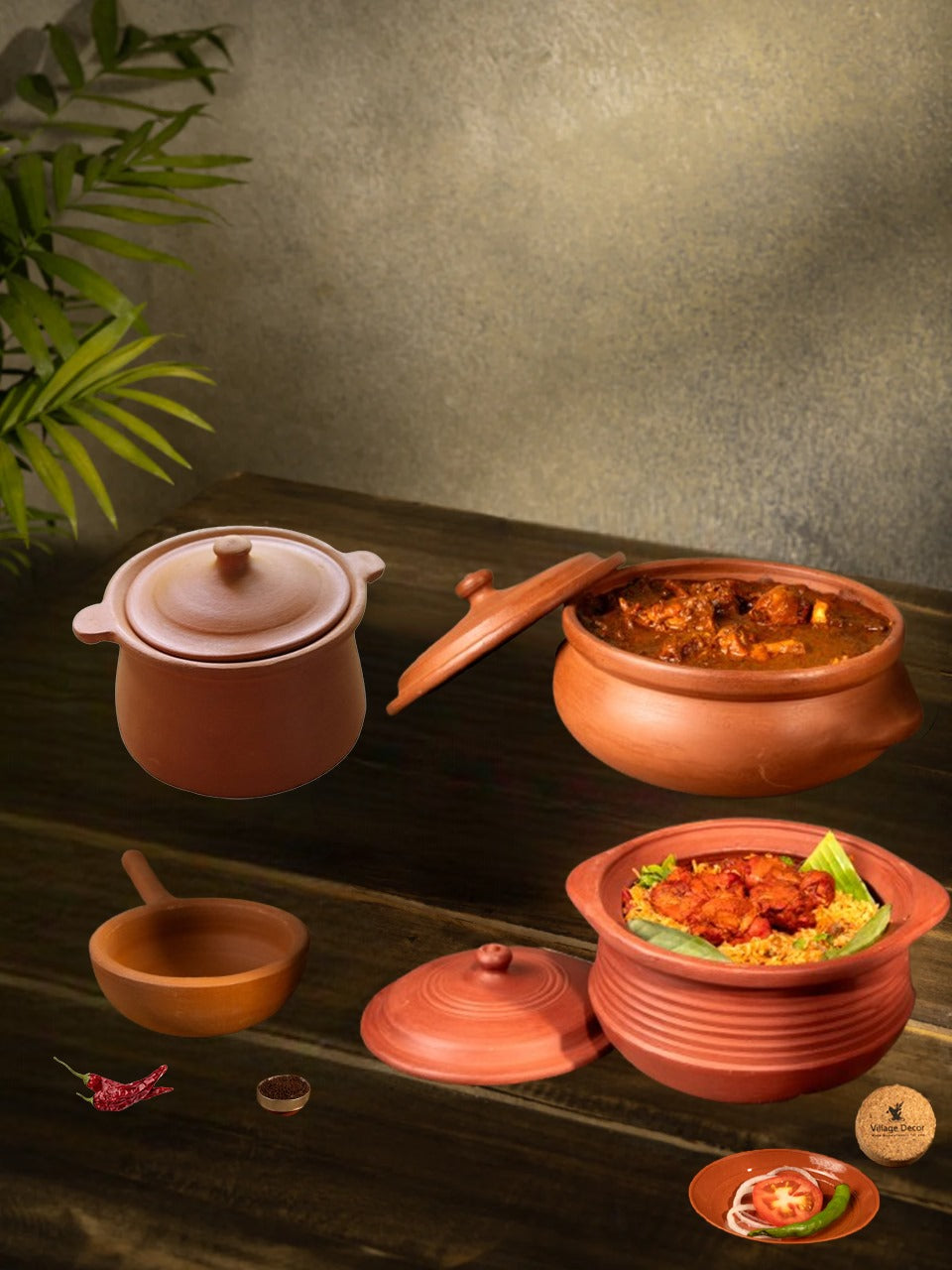 Buy Home Chef Clay Combo – 2L & 3.5L Pots, 2L Porridge Pot & Tadka Pan