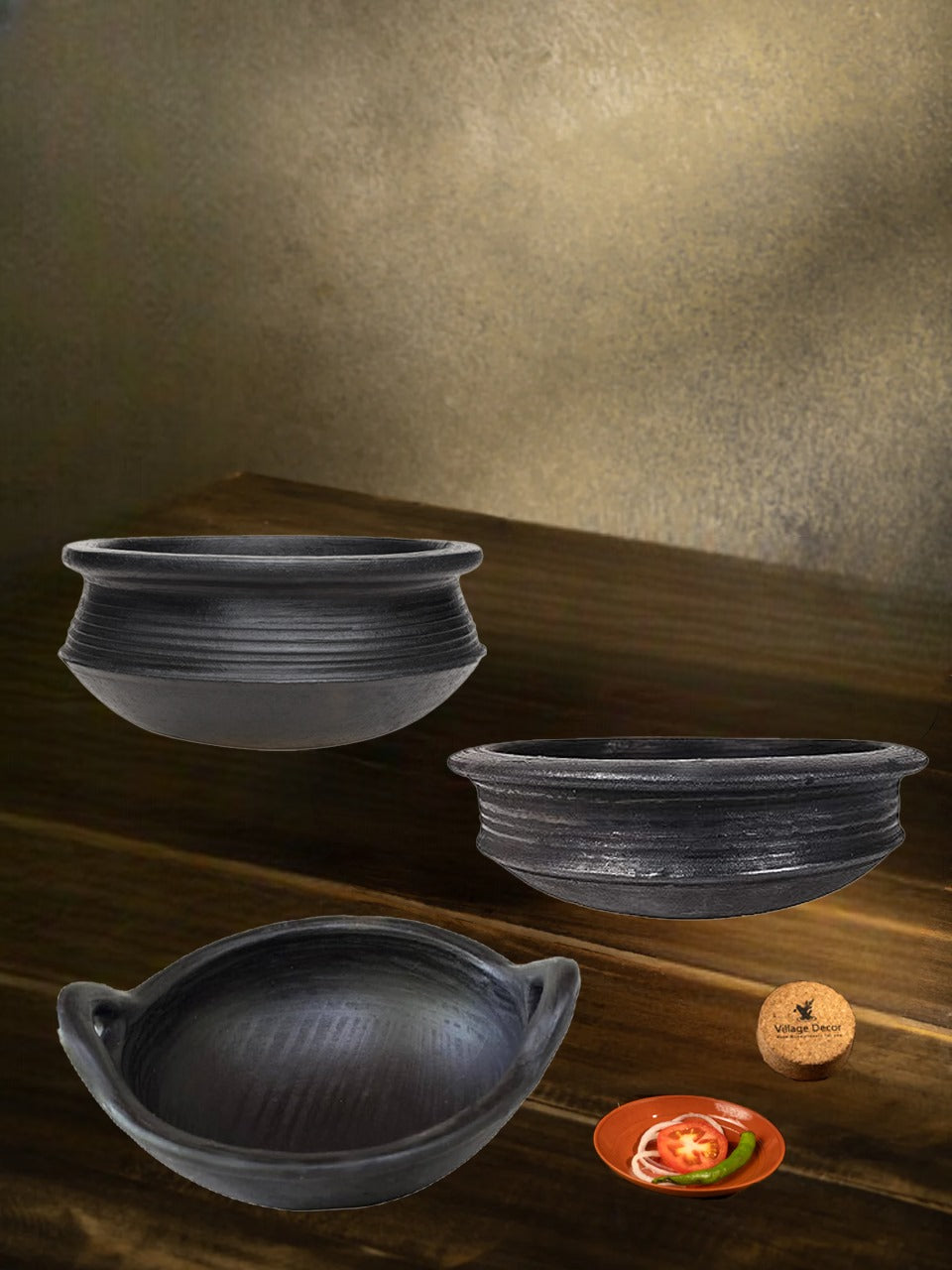 Buy Everyday Clay Cookware Combo – 1L Kadai, 2L Deep & Flat Shape Pot