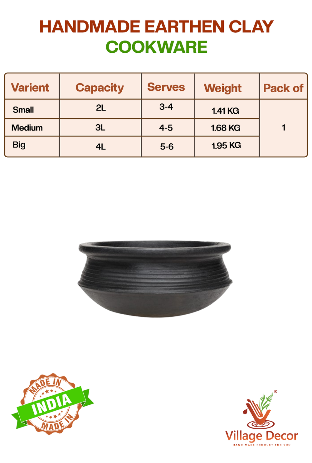 Buy Earthen Black Clay Cooking Pot Set | Handmade Mitti Ke Bartan