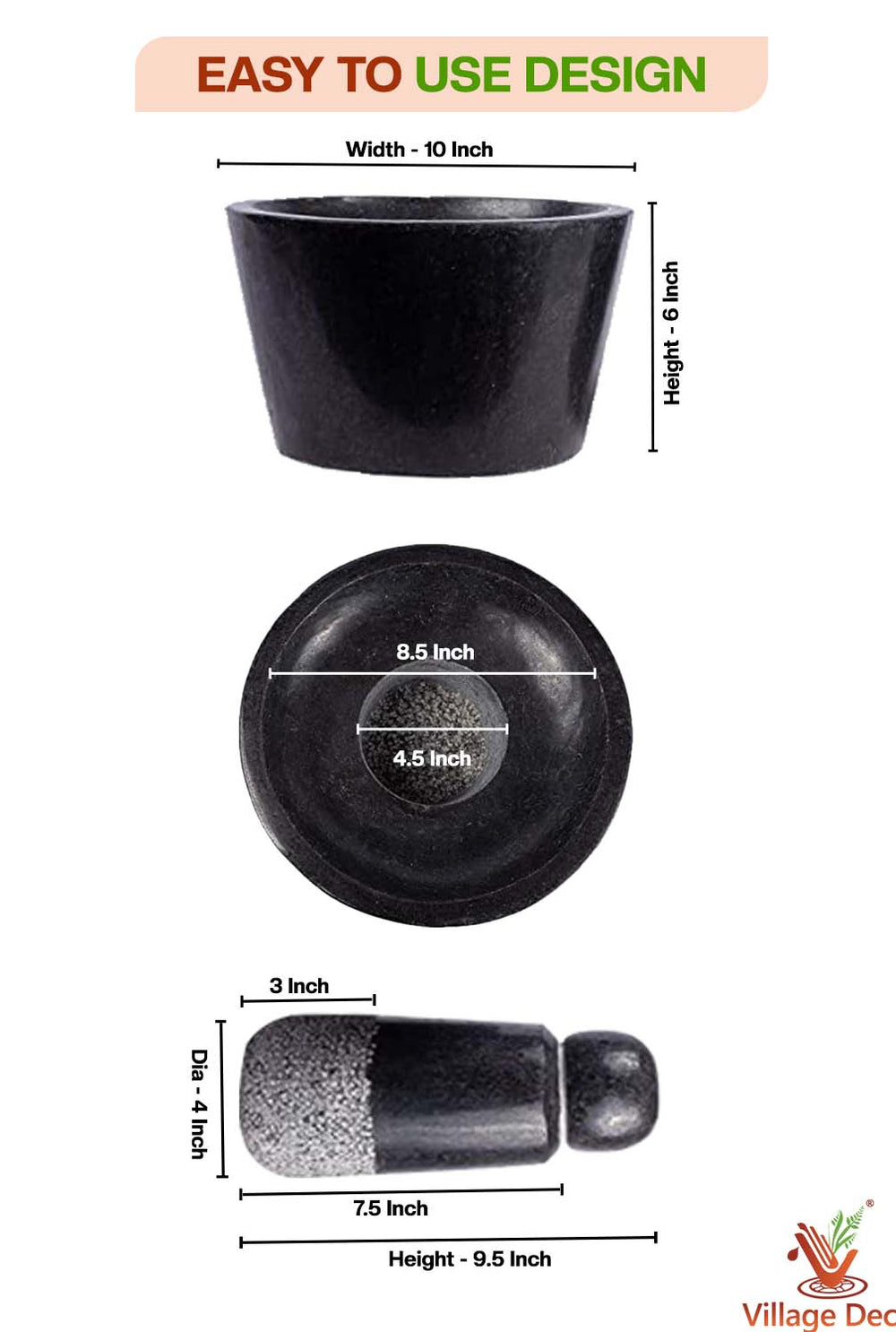 Buy Traditional Mortar & Pestle (Rubbu Rolu|Attu Kallu) Online at Best ...