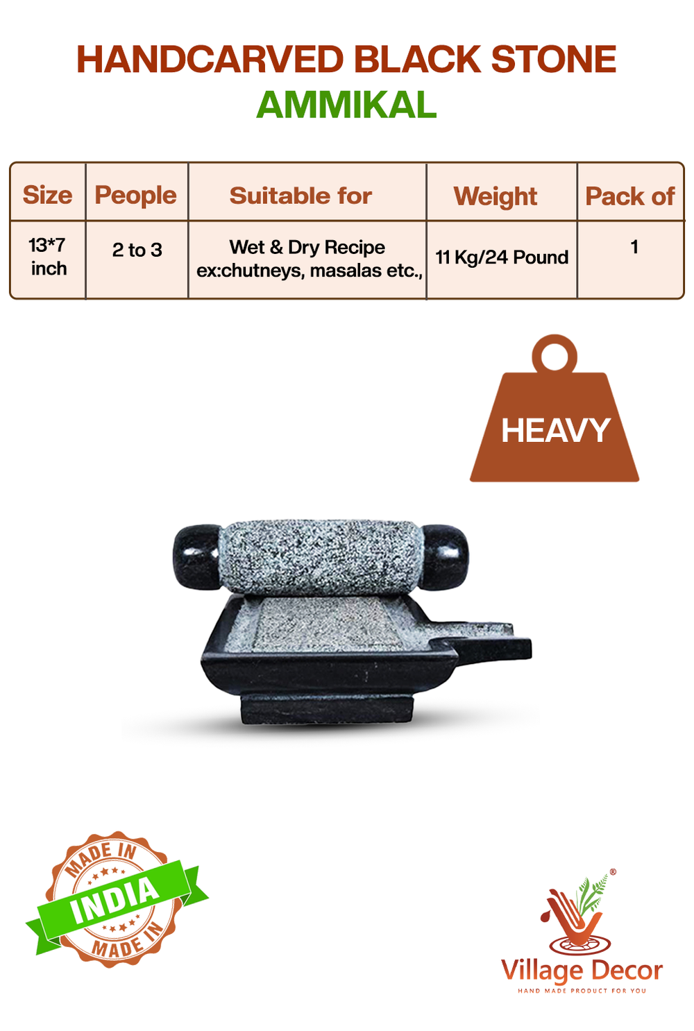 Buy Silbatta | Ammikal Online |Traditional Mortar & Pestle For Kitchen