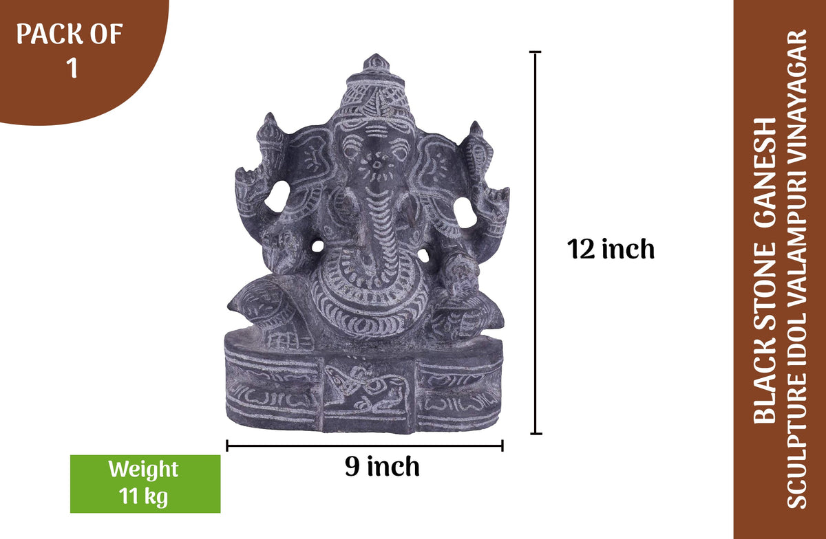 12 Inch Black Stone Valampuri Vinayagar Idol | Grab Yours Today!